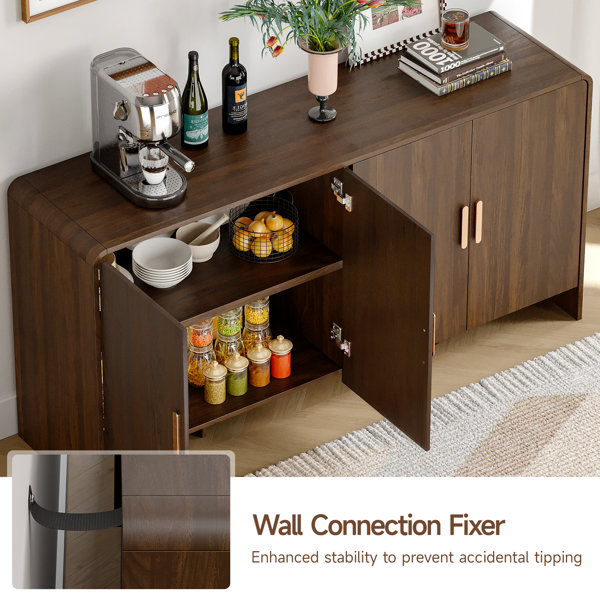 Ebern Designs 60” Sideboard Curved Cabinet With 4 Doors & Reviews | Wayfair